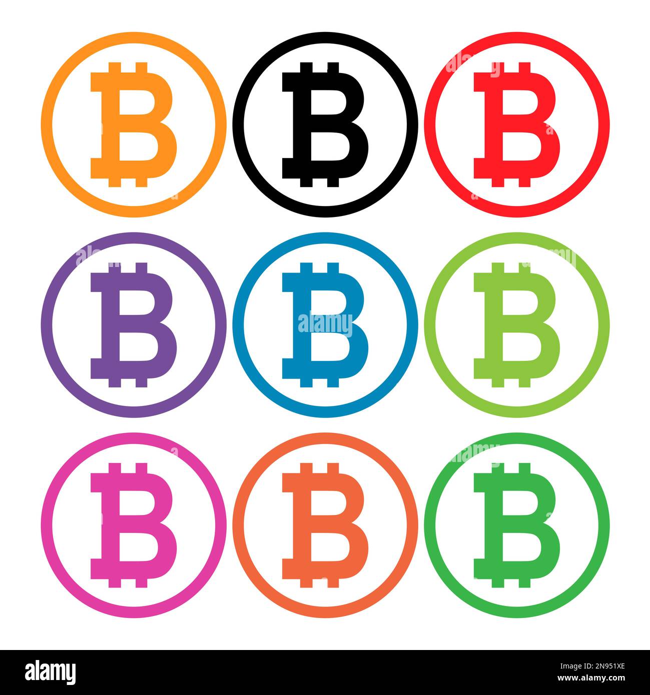 Set of Bitcoin web coin, internet electronic crypto design symbol ...