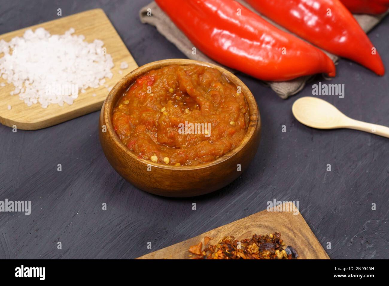 Balkan sauce ajvar and ingredients for its preparation. Serbian ...
