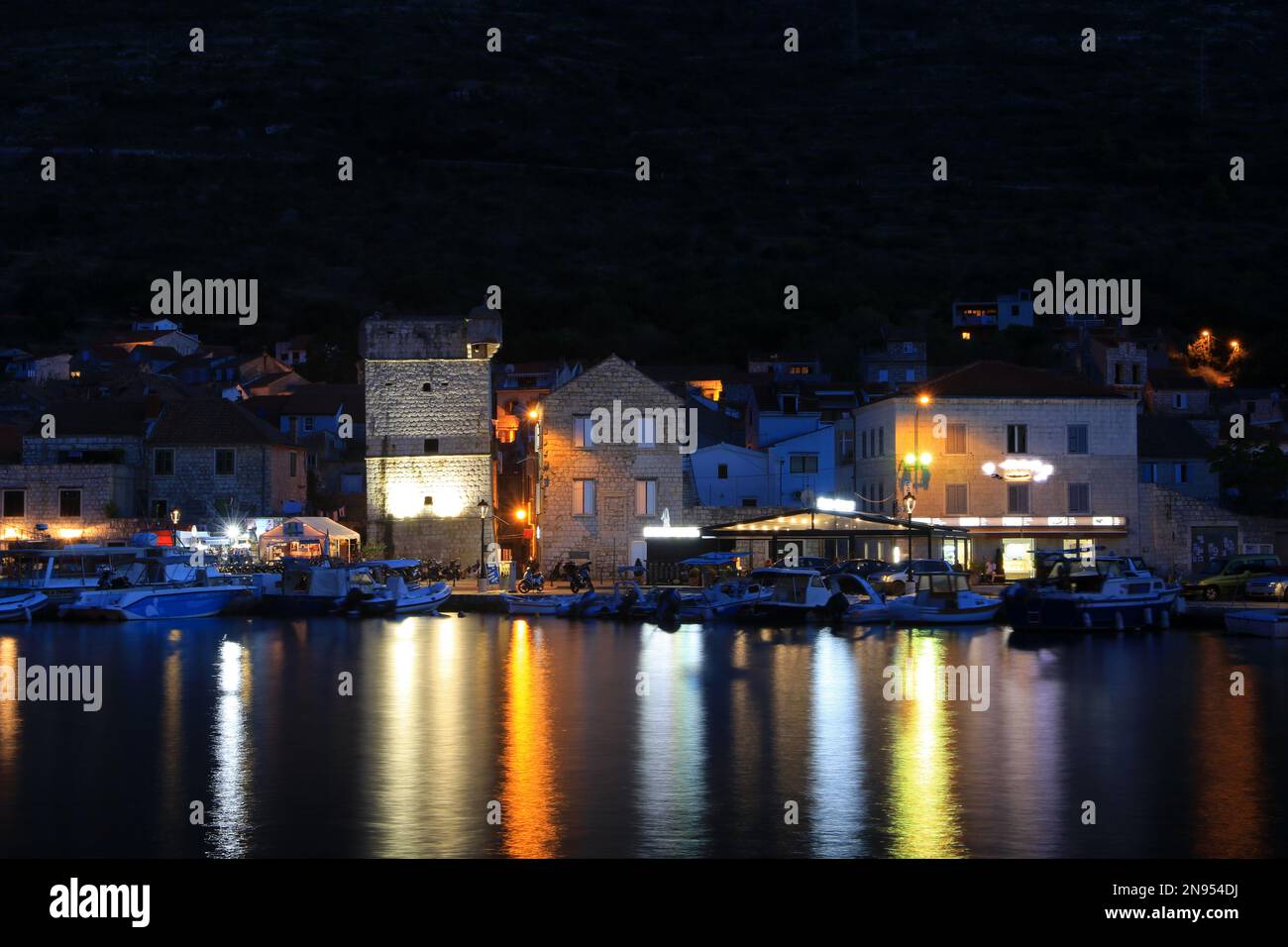 Perasti tower by night, Vis town, Vis island, Croatia Stock Photo - Alamy