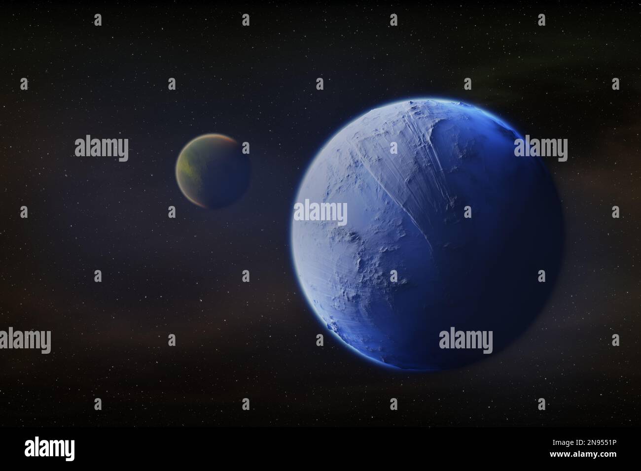 Exoplanet and extrasolar moon with atmosphere. 3d illustration Stock ...