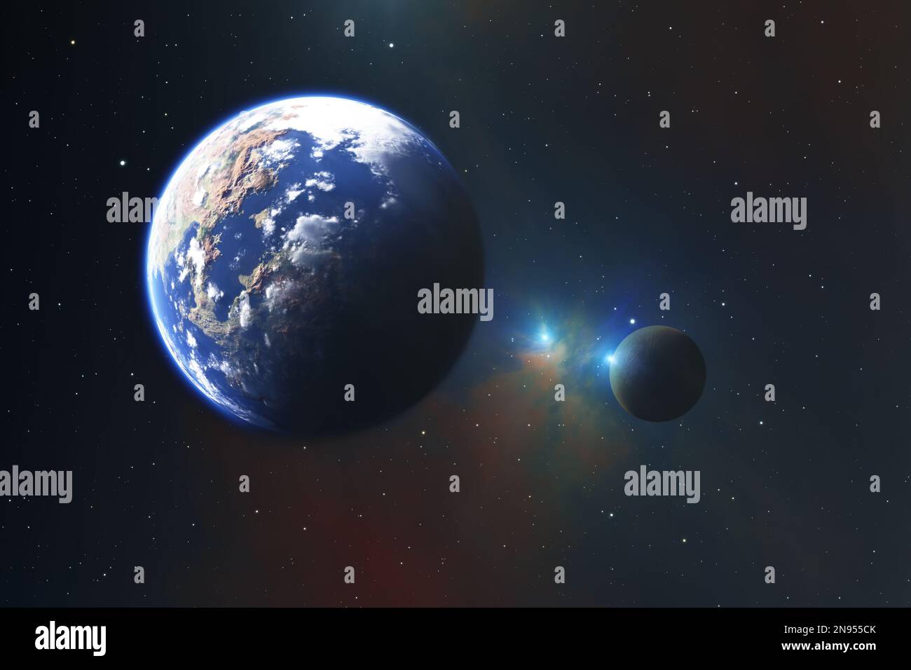 Exoplanet and extrasolar moon with atmosphere. 3d illustration Stock ...
