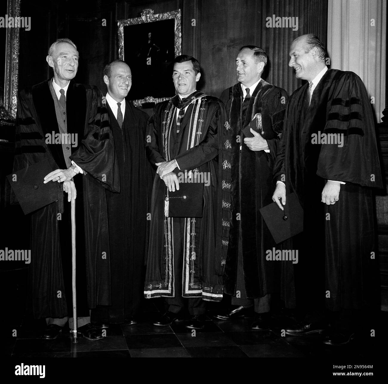 President Robert F. Goheen of Princeton University, center, poses with ...