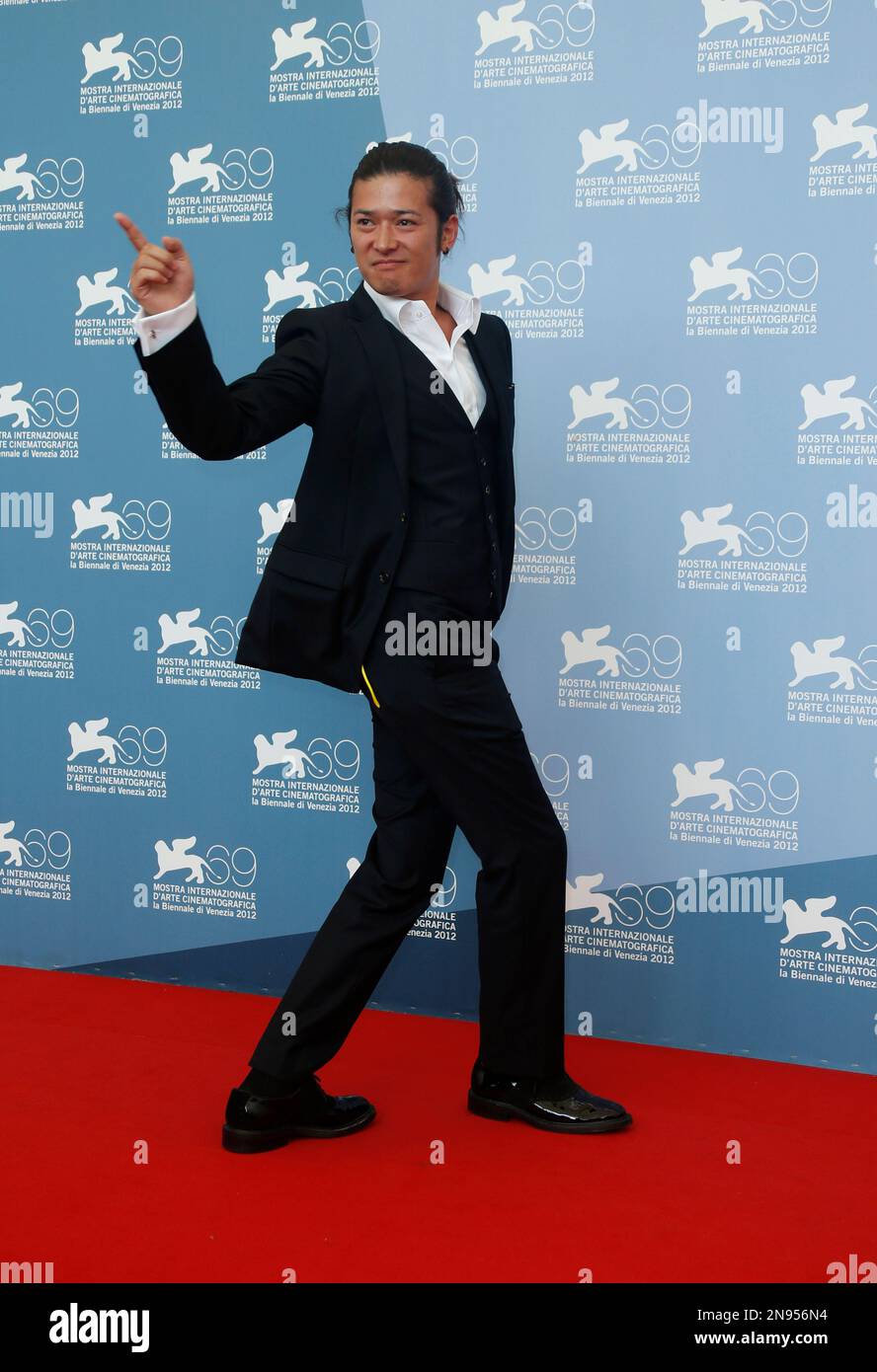 Actor Sousuke Takaoka for the photo call of the film 'Sennen No Yuraku ...