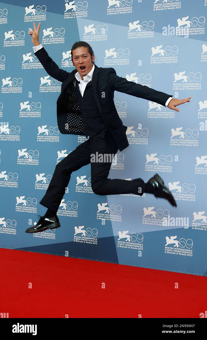 Actor Sousuke Takaoka for the photo call of the film 'Sennen No Yuraku ...