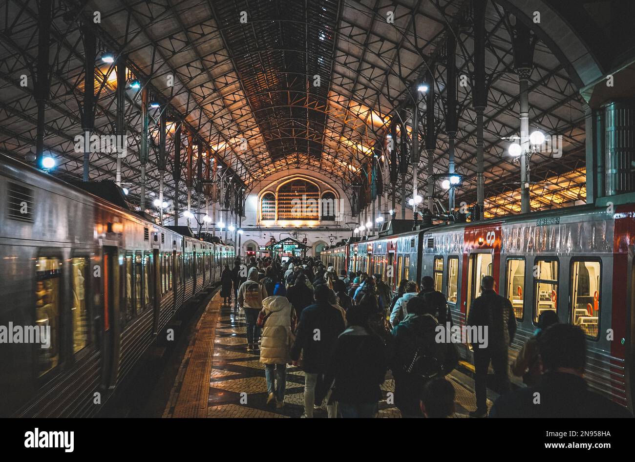 Passengers leaving the train at the Estación do Rossio train station in ...