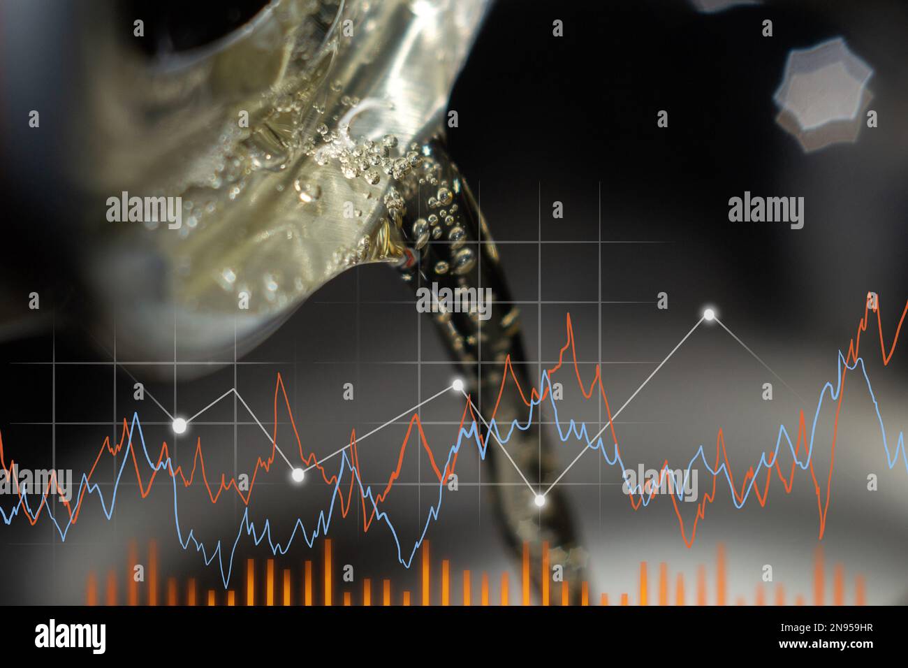 Growth chart, beer production, soda, sales. Open lid cans of aluminum ...