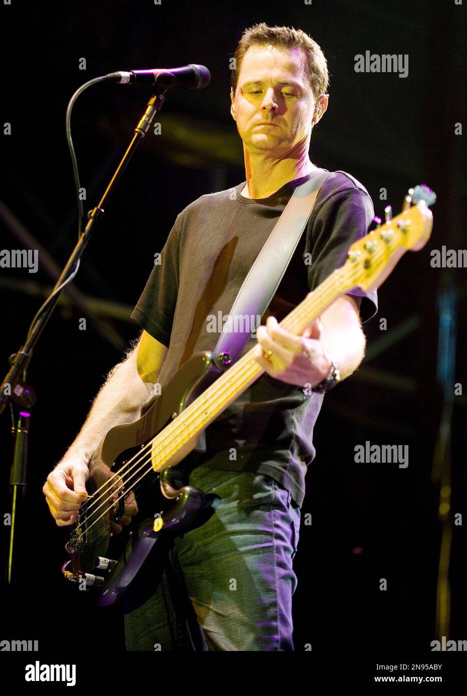 Bassist Greg Kriesel of The Offspring performs on-stage at Echo Beach ...