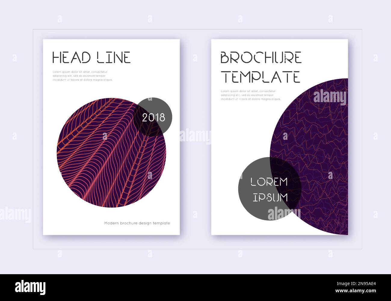 Trendy cover design template set. Violet abstract lines on dark ...