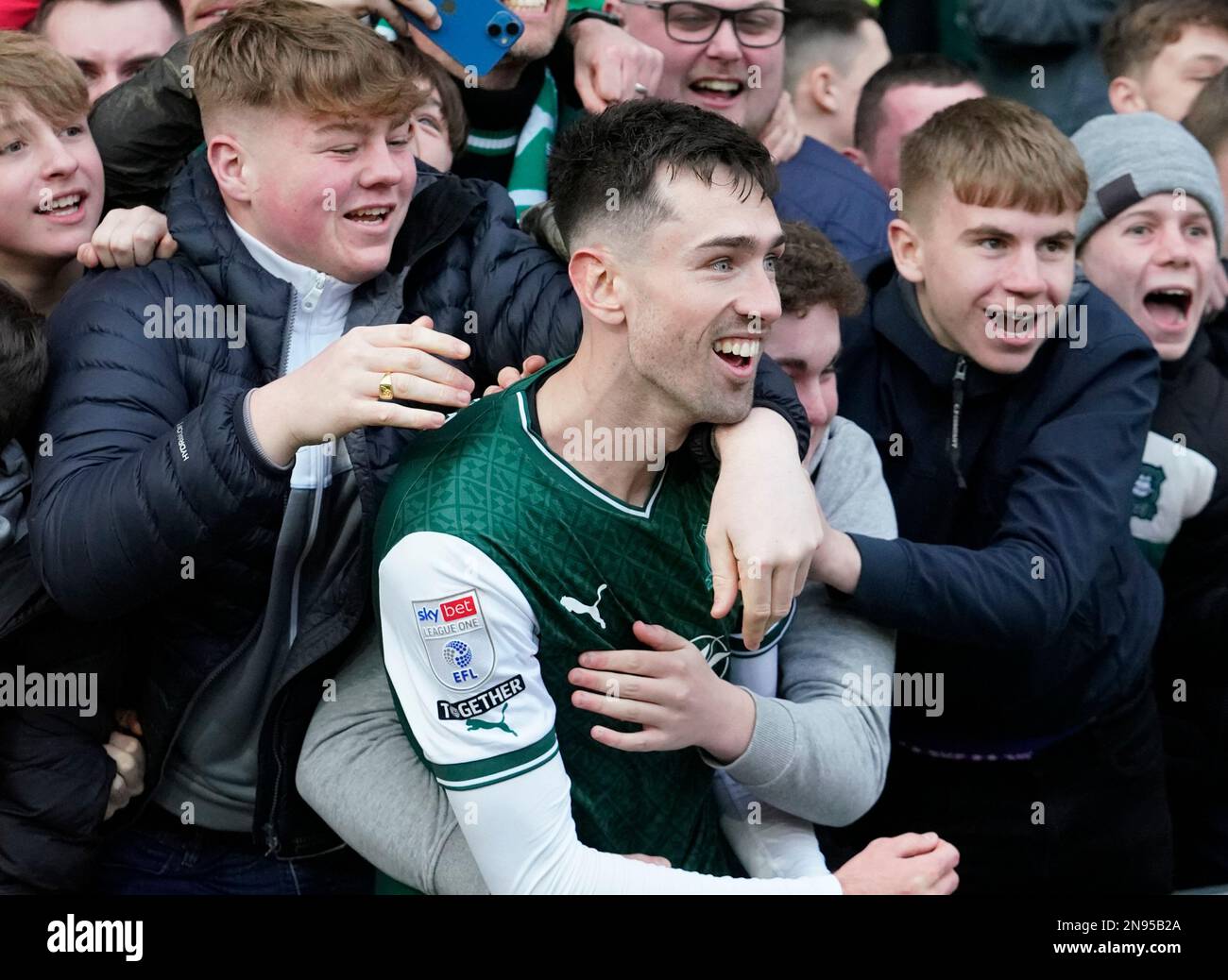 PLYMOUTH, ENGLAND - FEBRUARY 11: Plymouth's Ryan Hardie celebrating ...