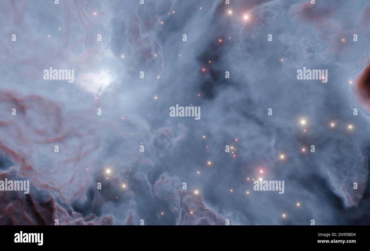 Space background with extrasolar nebula and stars, 3D illustration ...