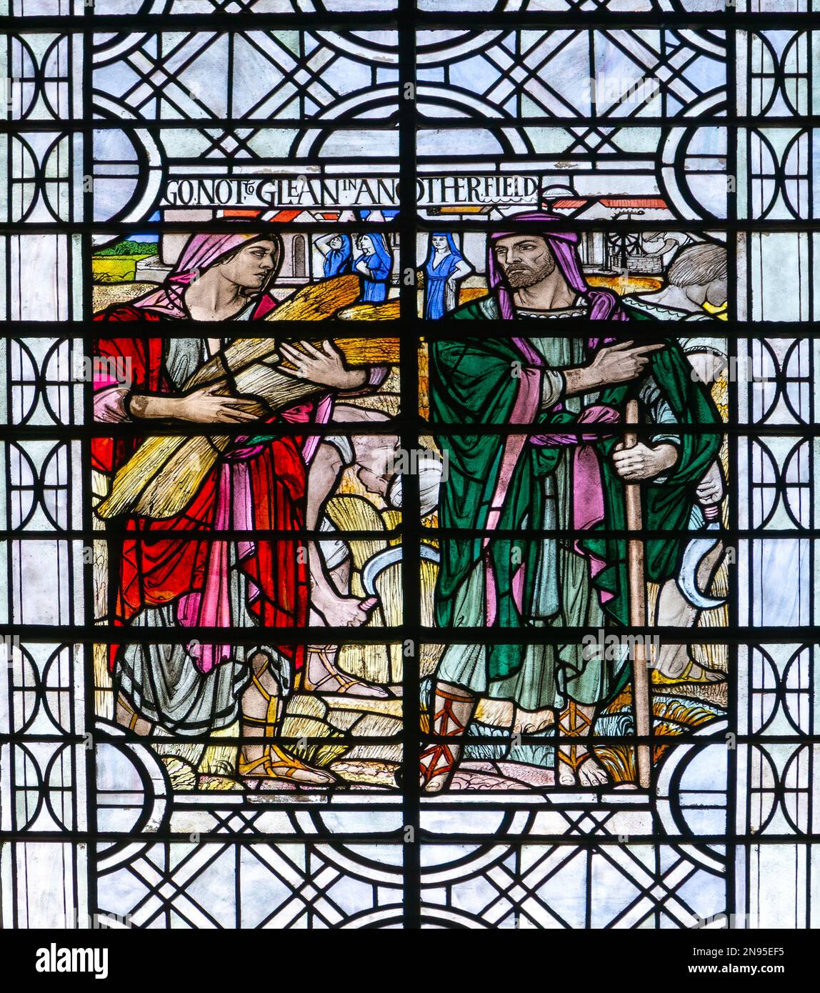 Detail of Arts and Crafts stained glass window Salisbury cathedral ...