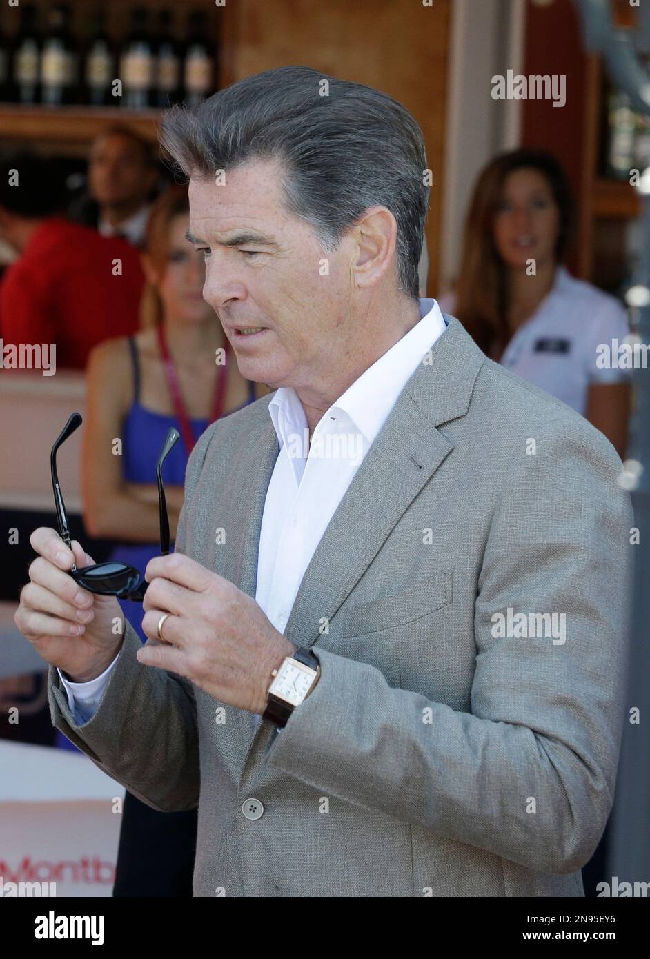 Actor Pierce Brosnan arrives at the Venice Movie Star lounge before the ...