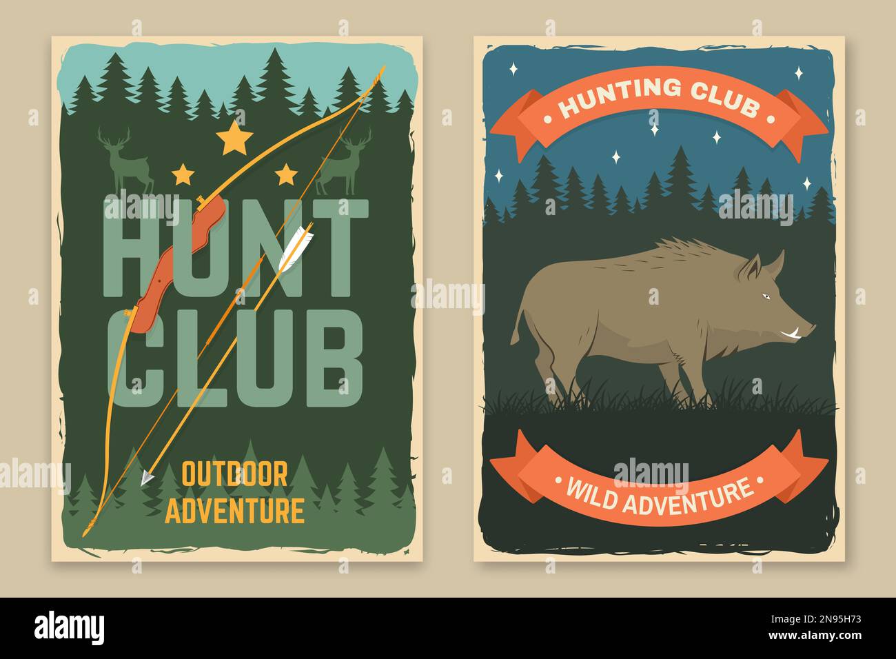 Hunting club retro posters. Eat, sleep, hunt. Vector illustration ...