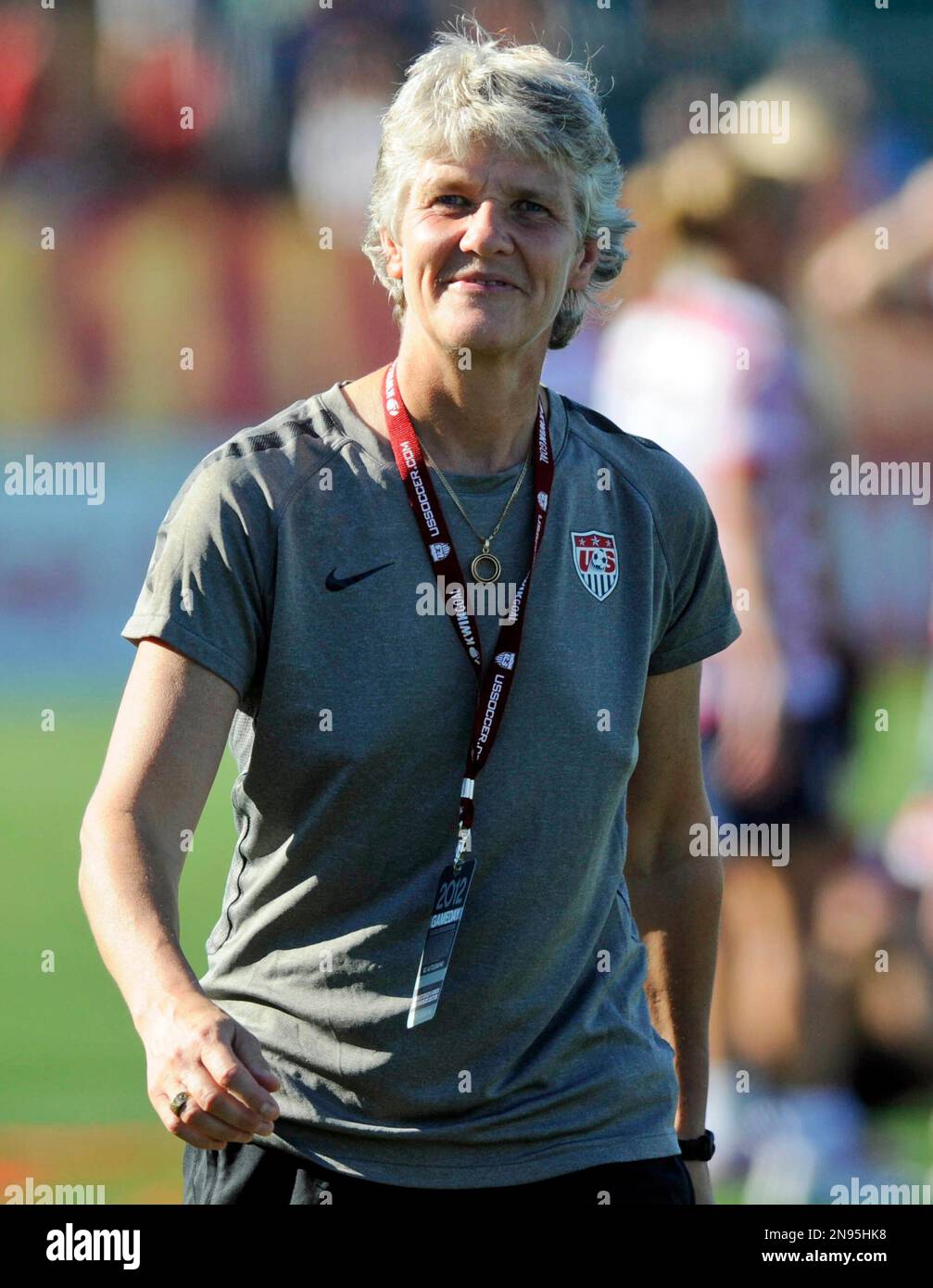 United States national soccer team coach Pia Sundhage walks on to the ...