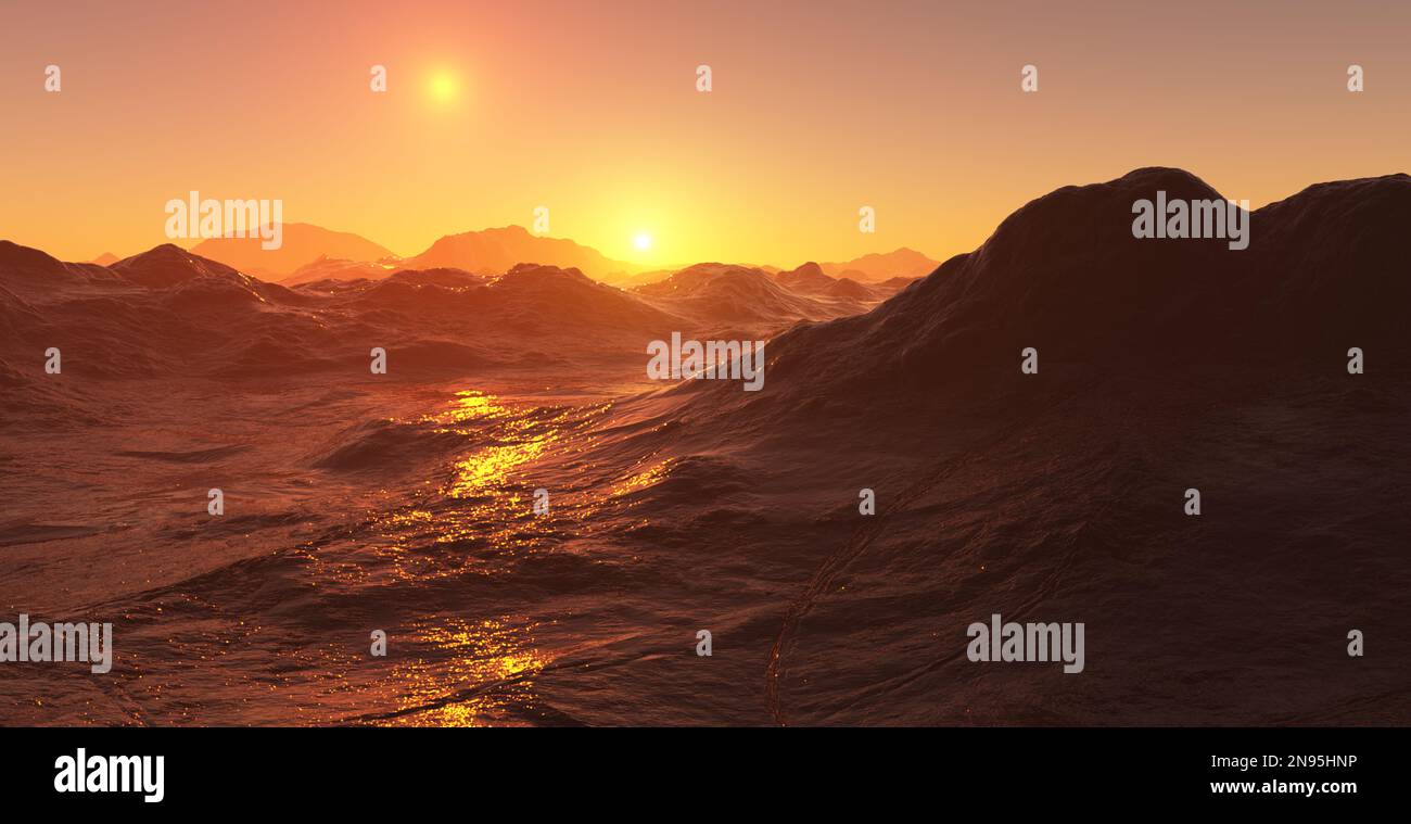 Extrasolar lava planet, covered with solidified lava. High volcanic ...