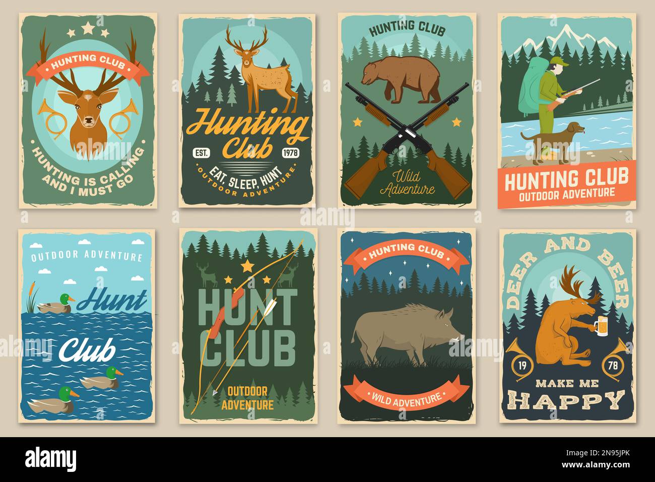 Hunting club poster, banner. Vector. Vintage typography design with ...