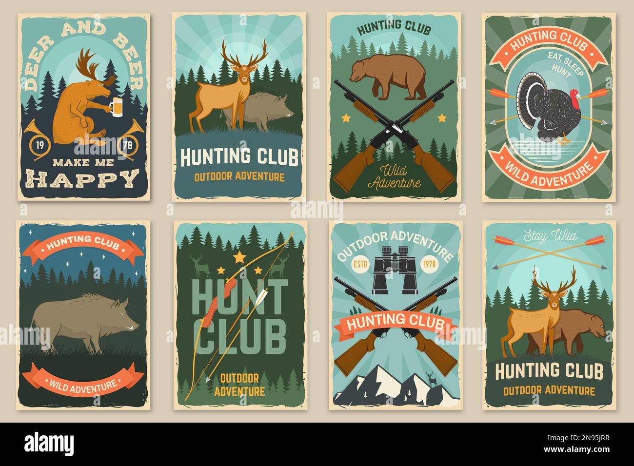 Hunting club poster, banner. Vector. Vintage typography design with ...