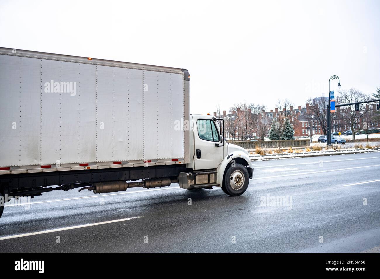 Industrial commercial compact middle duty rig white day cab semi truck ...