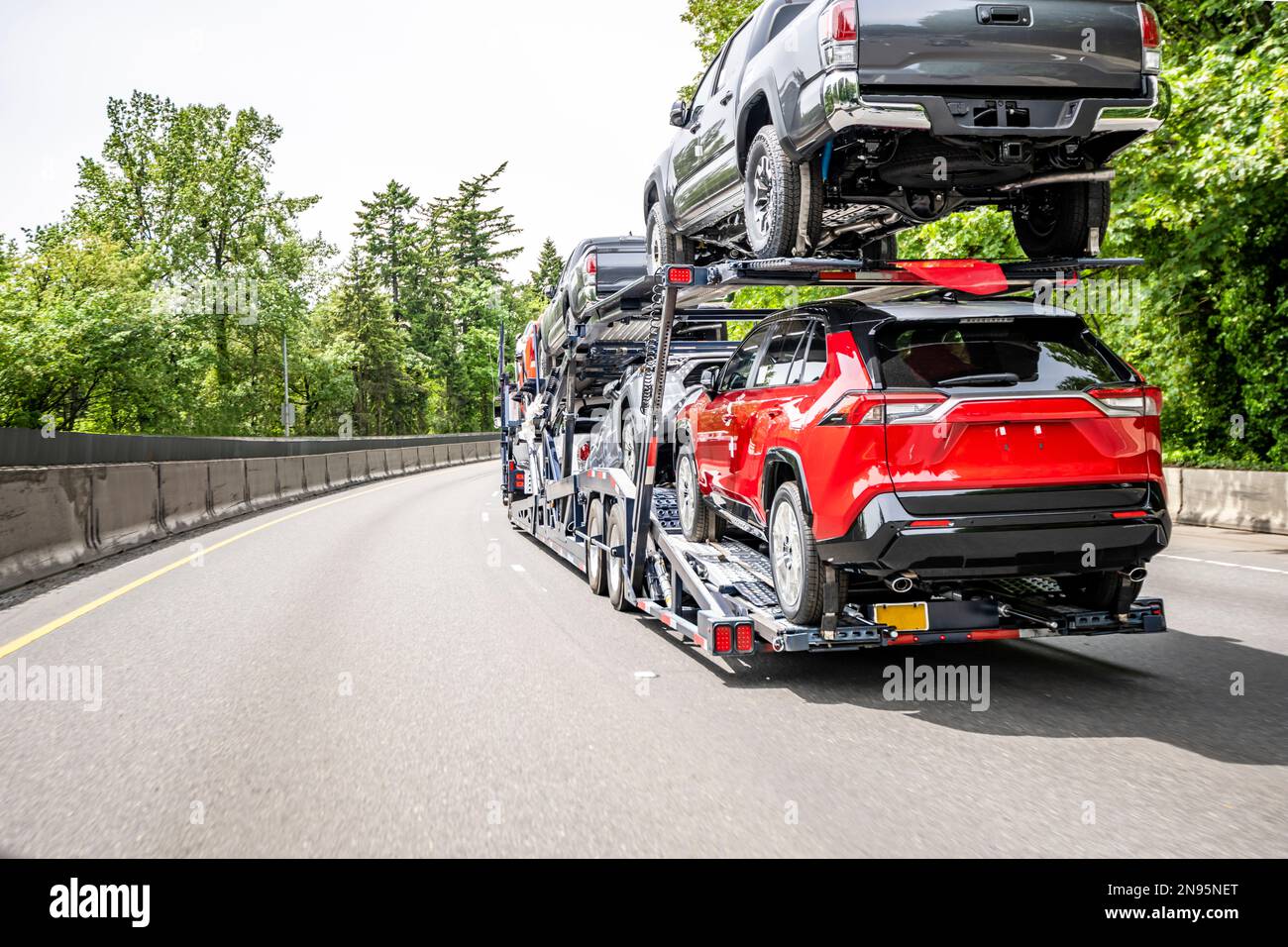 Industrial grade classic big rig car hauler white semi truck tractor ...