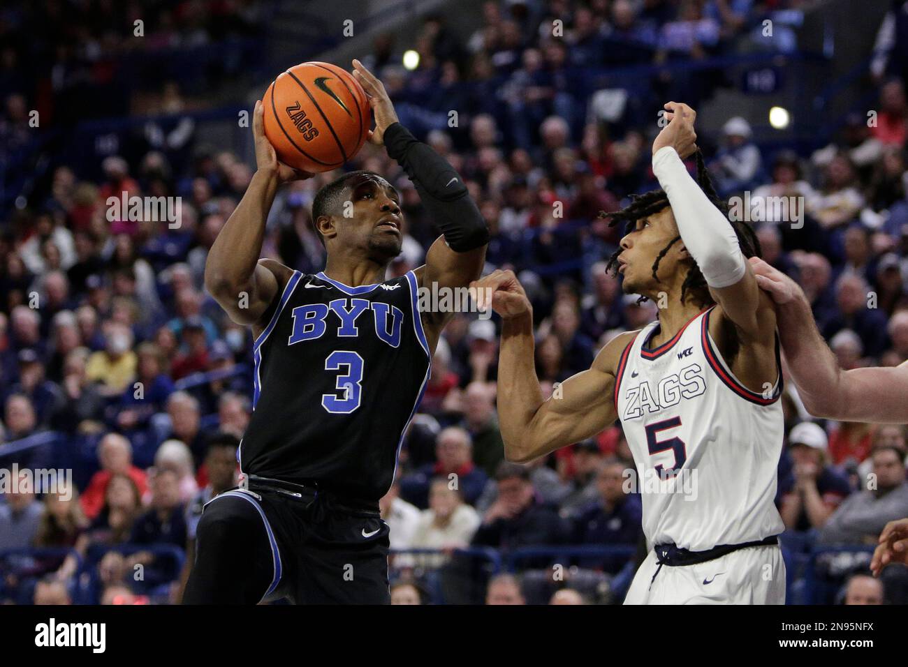 BYU guard Rudi Williams (3) drives while defended by Gonzaga guard ...