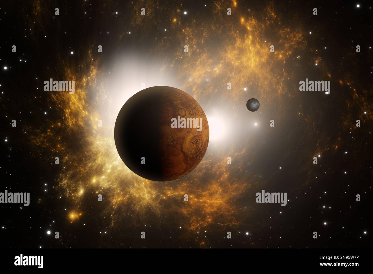 Exoplanet and extrasolar moon in outer space. 3d illustration Stock ...