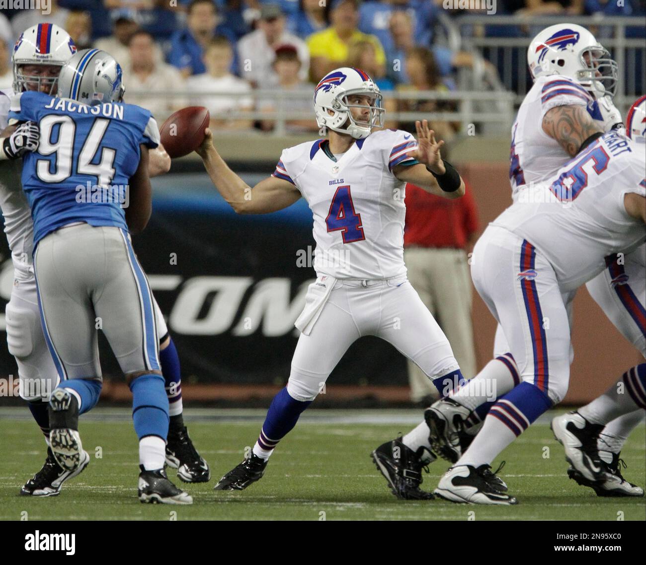 Buffalo Bills quarterback Tyler Thigpen (4) passes against the Detroit ...