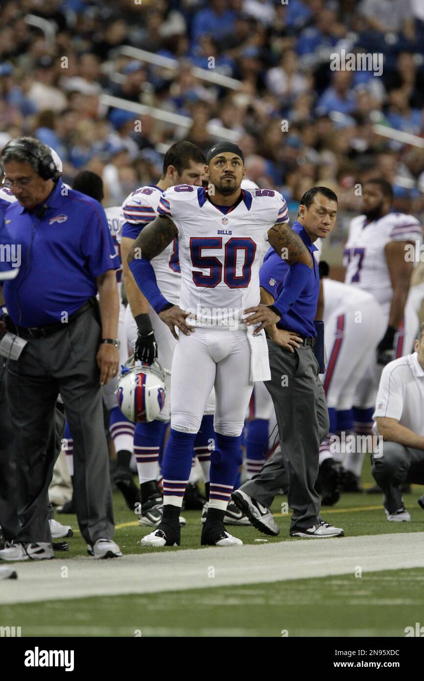 Buffalo Bills linebacker Nick Barnett (50) on the sideline of an NFL ...