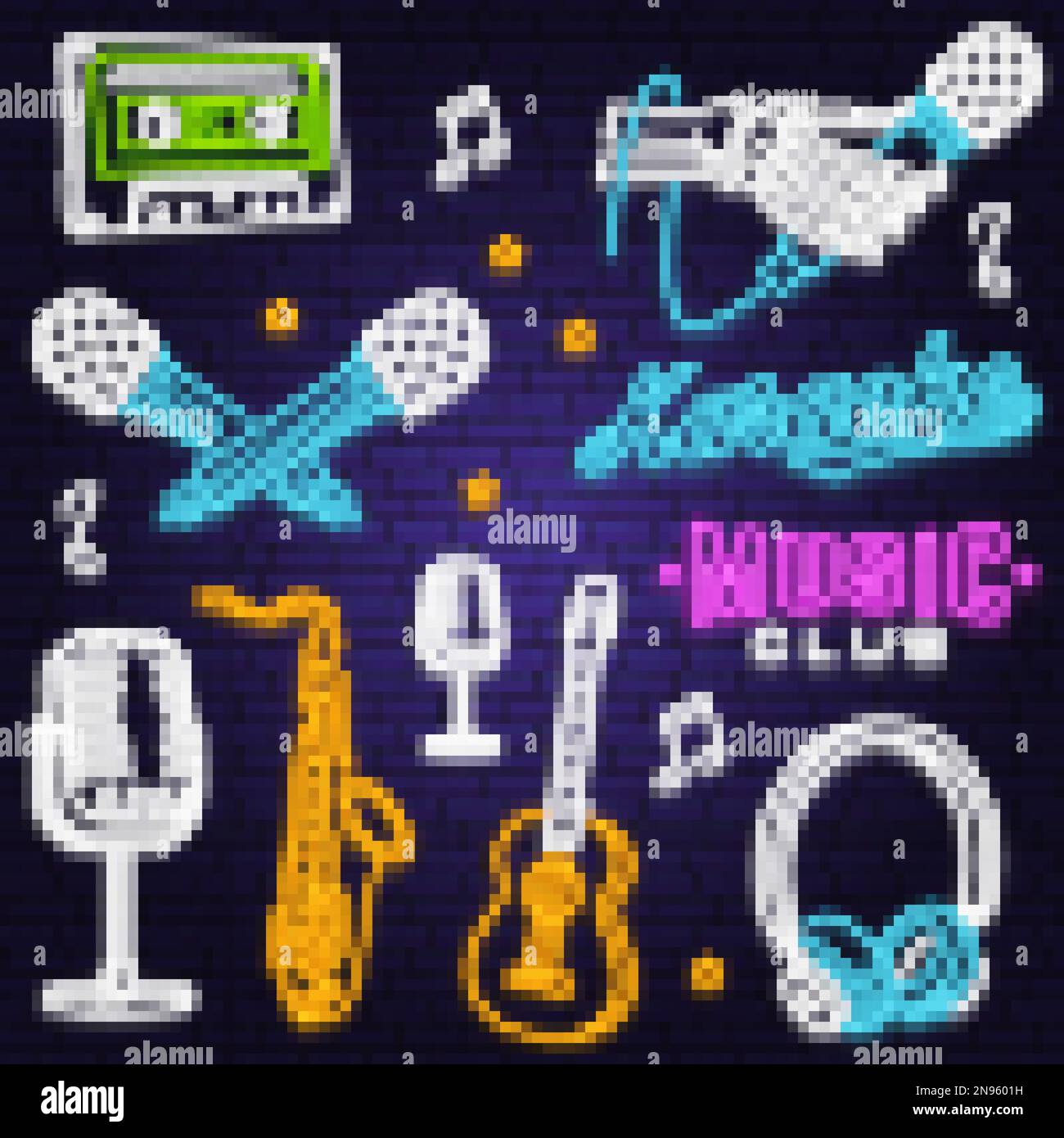 Retro music instruments and equipment neon icon. Neon sign, emblem ...