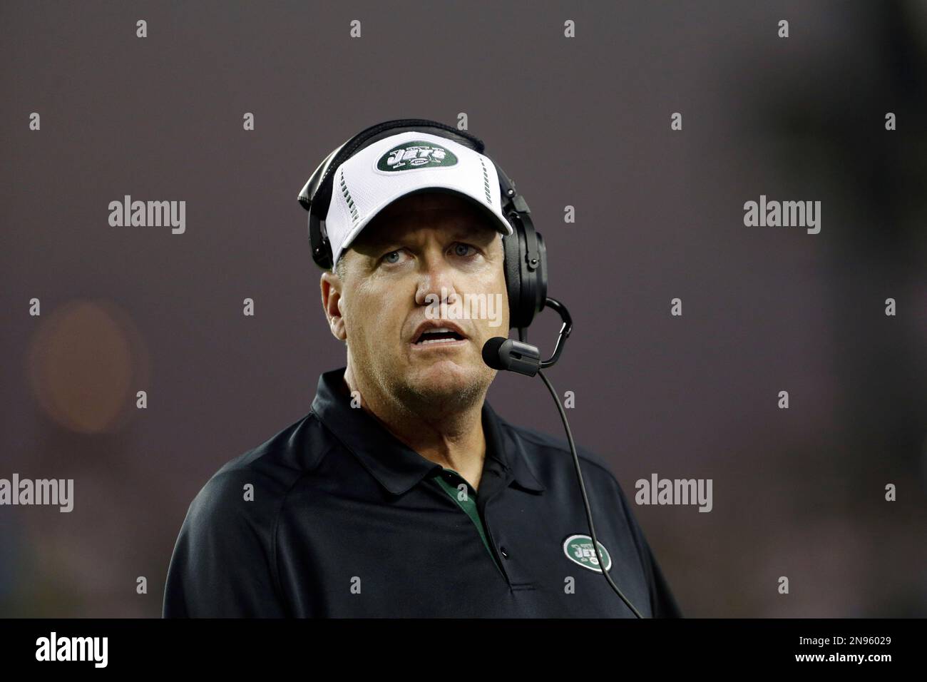 New York Jets head coach Rex Ryan walks the sidelines in the first half ...