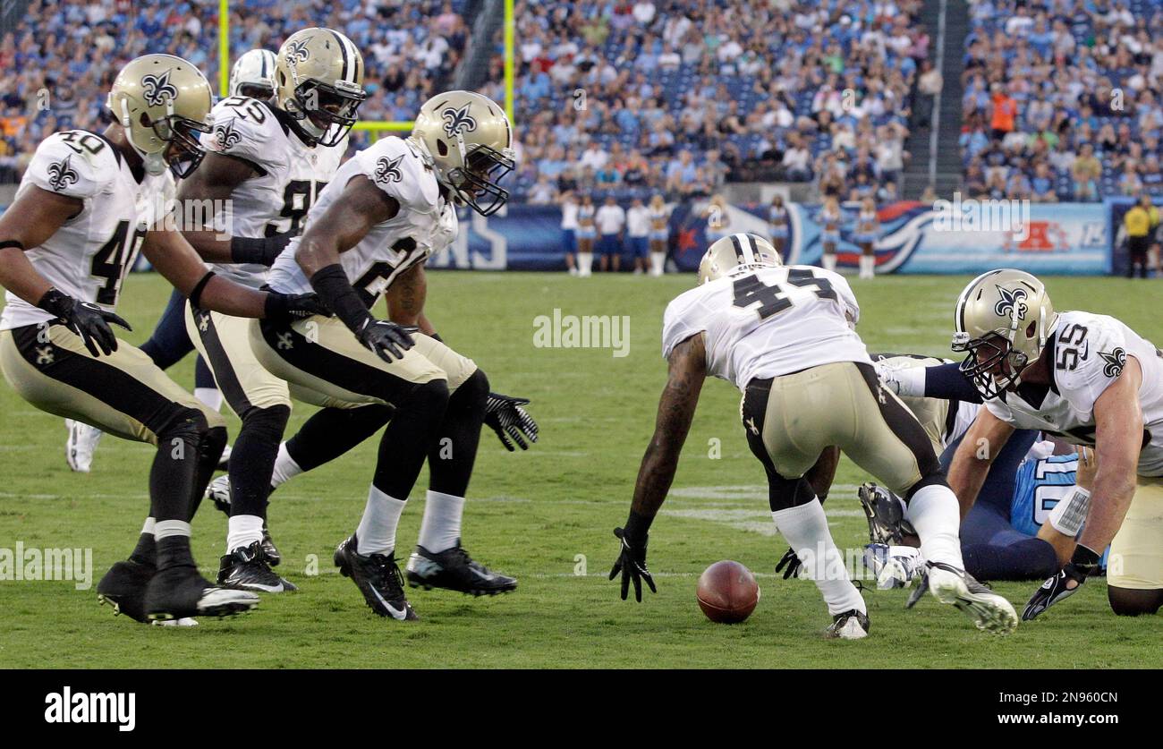 New Orleans Saints defensive back Elbert Mack (44) recovers a fumble by ...