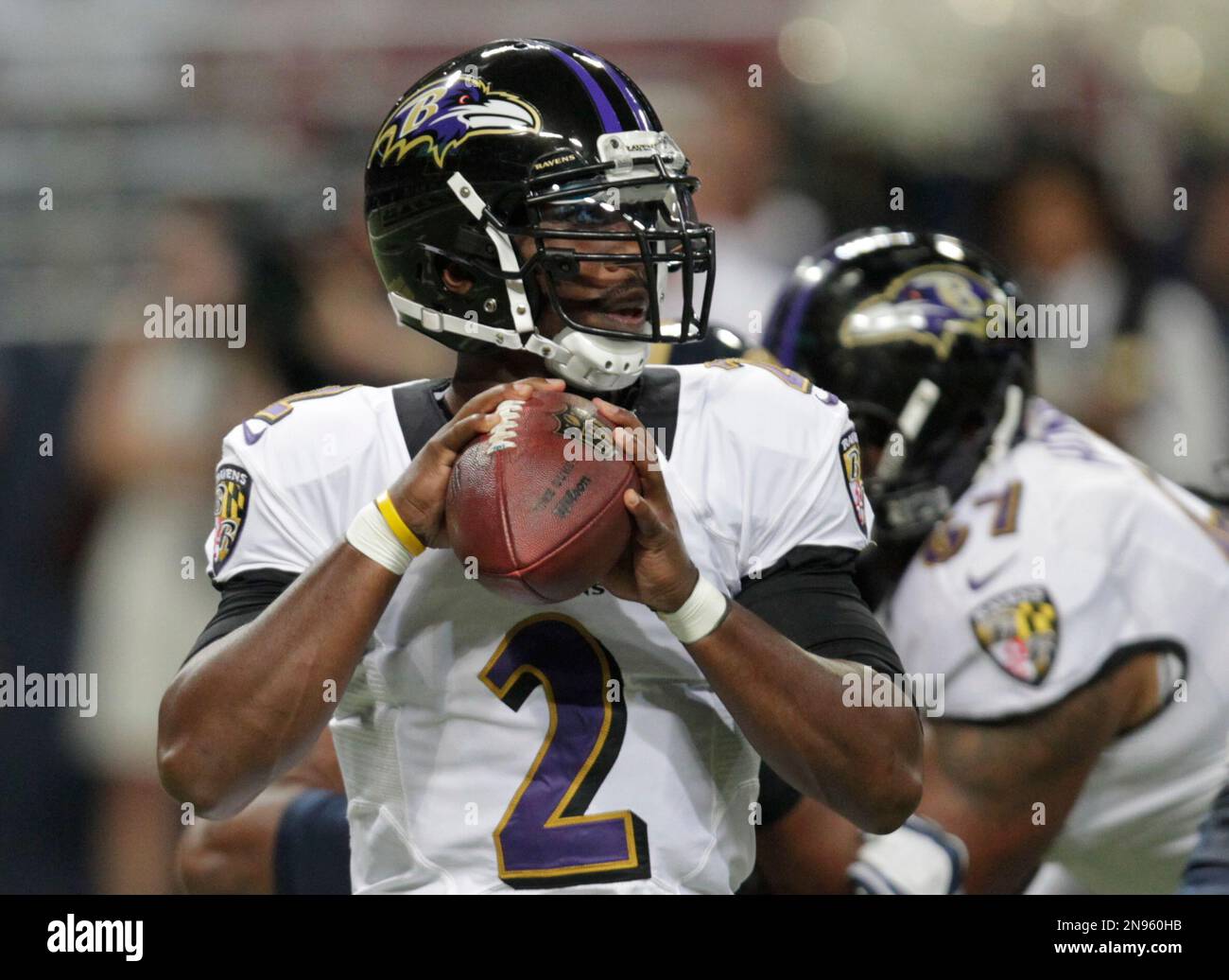 Baltimore Ravens quarterback Tyrod Taylor looks to pass during the ...