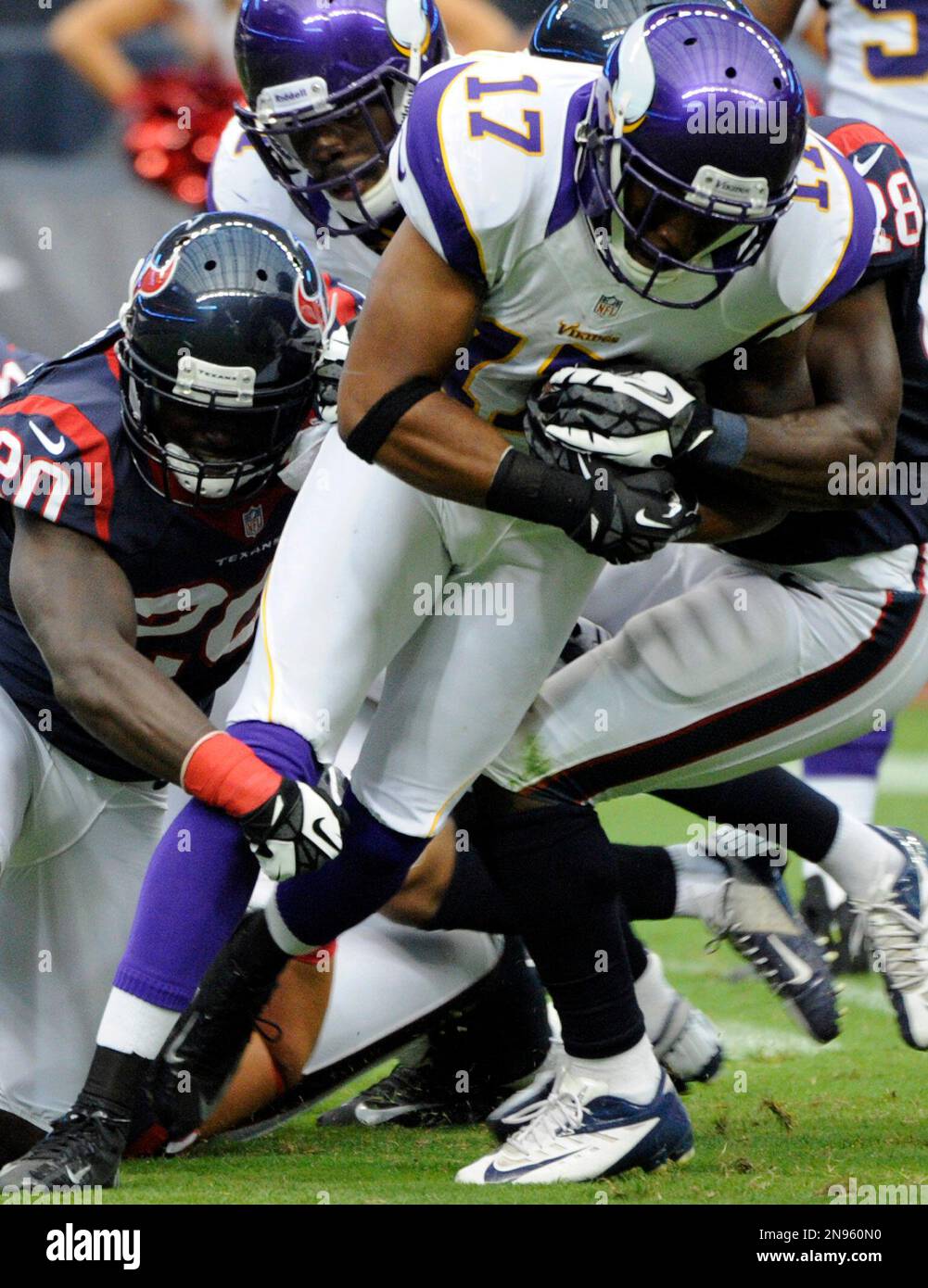 Minnesota Vikings wide receiver Jarius Wright (17) is tackled by ...