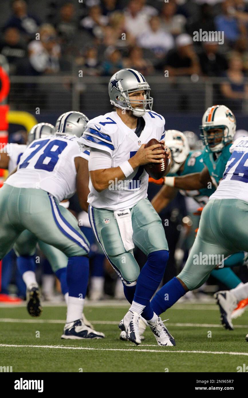 Dallas Cowboys' Stephen McGee (7) drops back against the Miami Dolphins ...