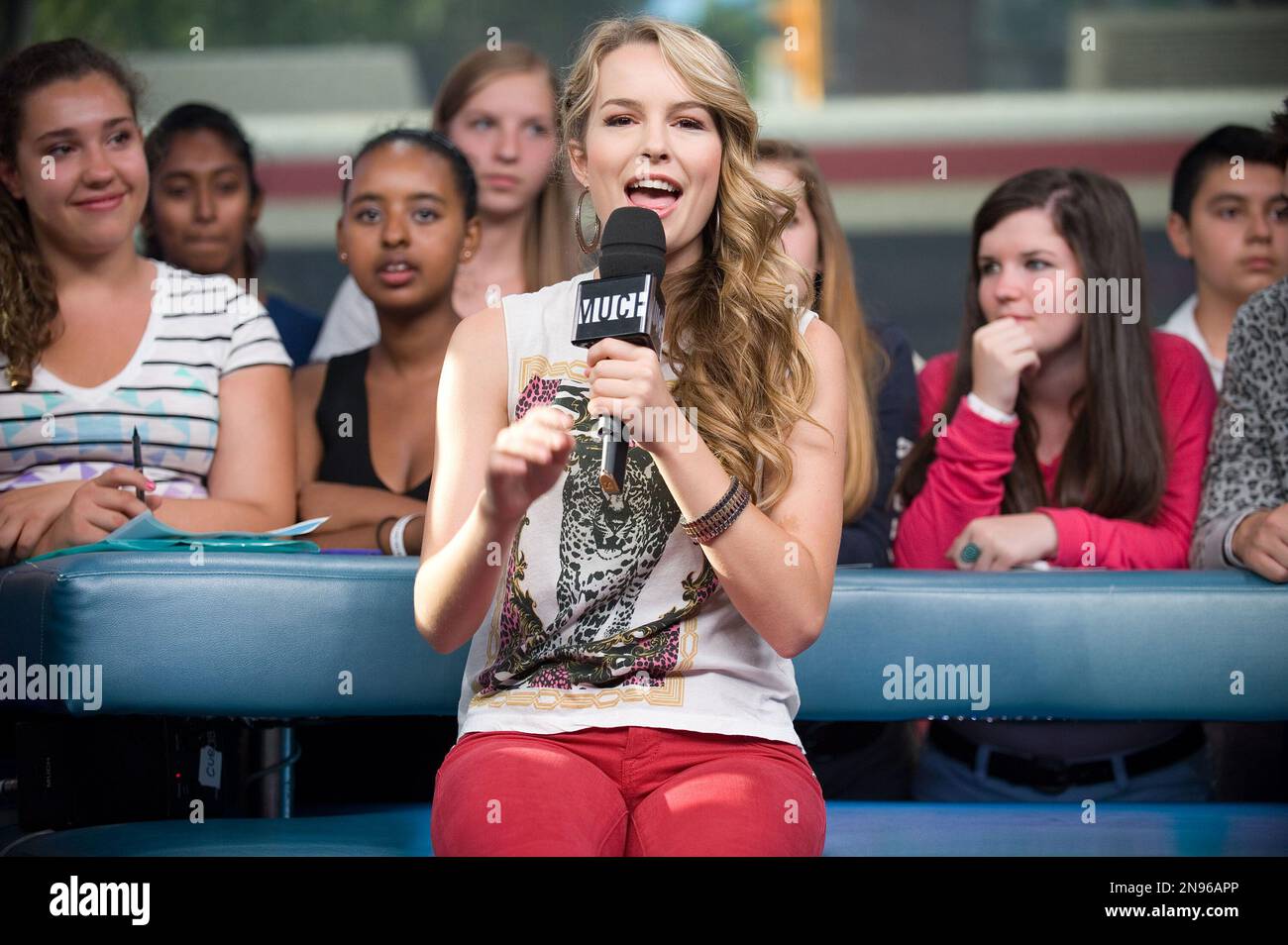 Actress/singer Bridgit Mendler speaks during an interview at New.Music ...