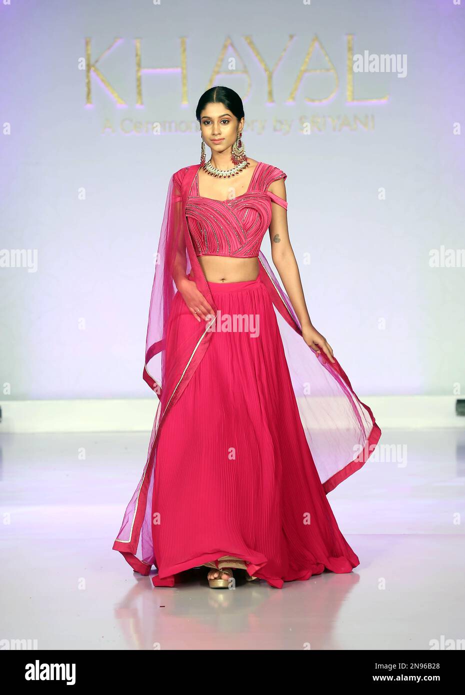 Kandy, Sri Lanka. 11th Feb, 2023. A model presents a creation during a ...