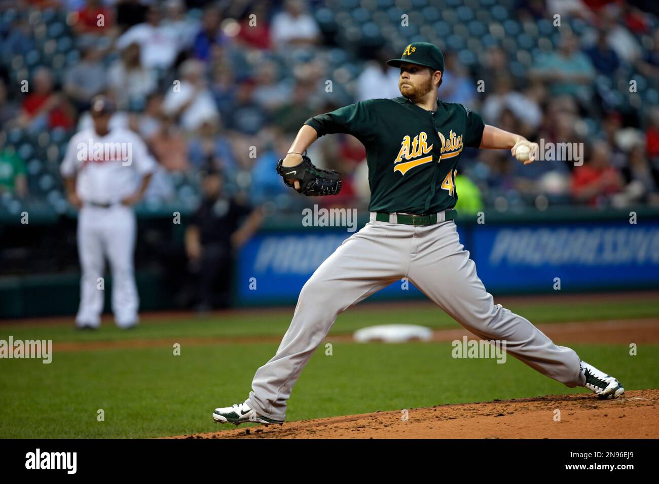 Oakland Athletics starting pitcher Brett Anderson delivers against the ...