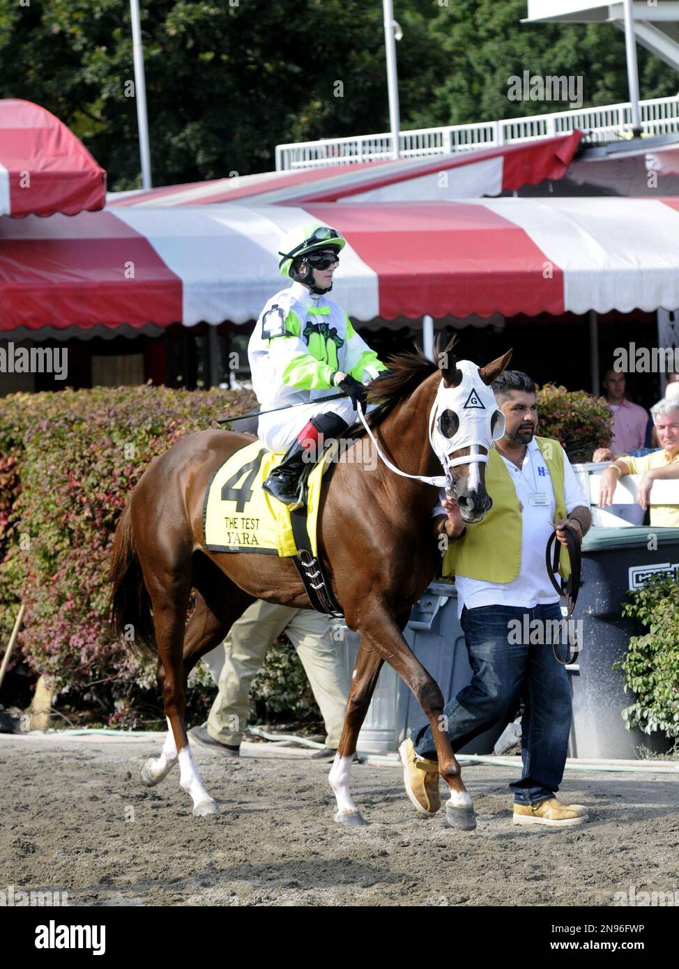 Yara with jockey Rosie Napravnik during the post parade for the Test ...