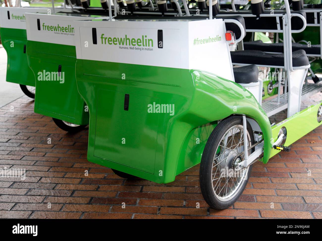 Freewheelin pedal buses sit ready in downtown Tampa at the Republican ...