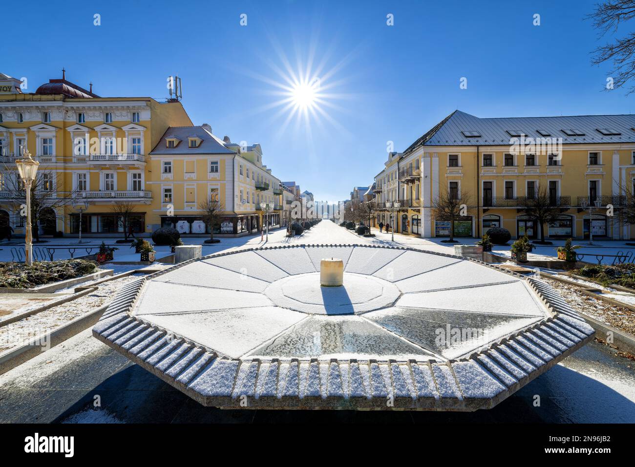 Snow winter in the center of the small UNESCO spa town Frantiskovy ...