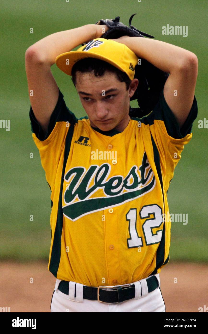 Petaluma, Calif.'s Danny Marzo reacts during a pitching change in the ...