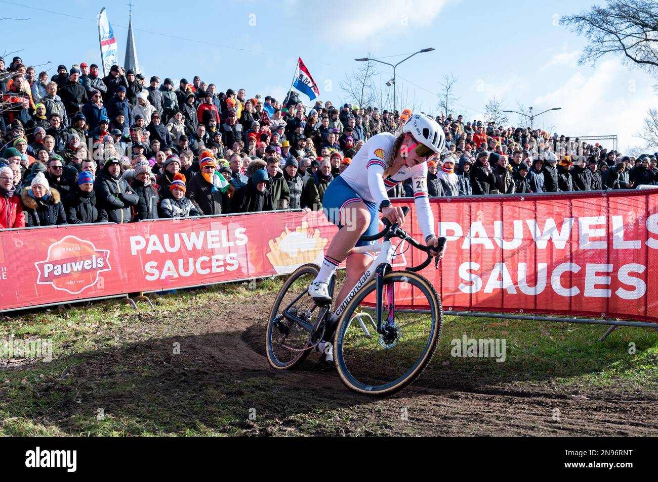 Zoe Backstedt takes a corner in front of a huge crowd in the Cyclocross ...