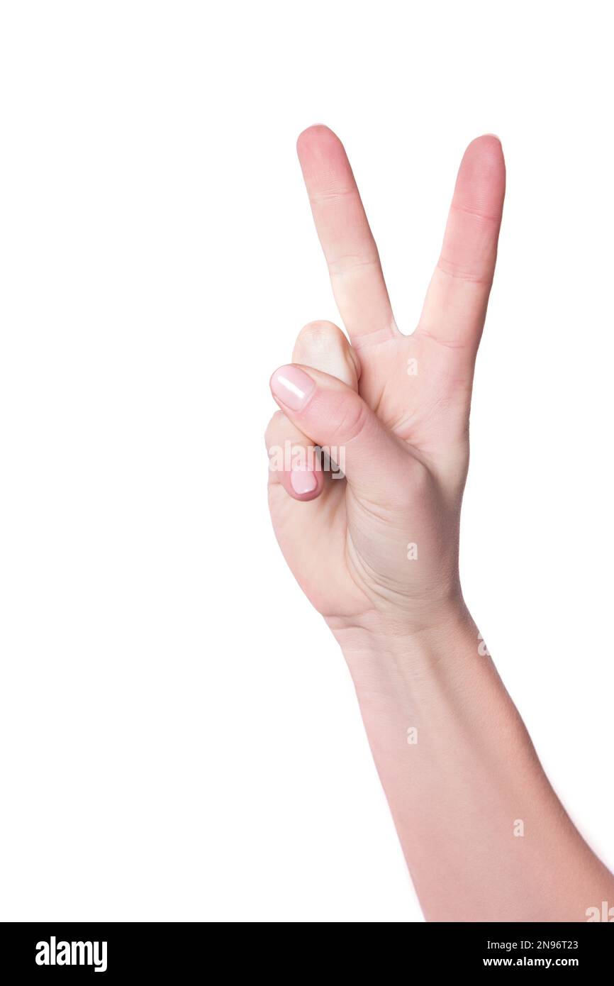 hand two victory sign isolated white background Stock Photo - Alamy