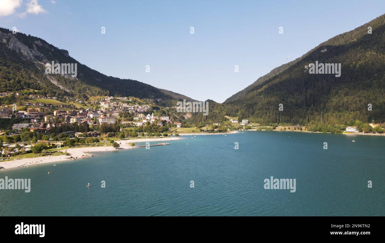 Aerial views of the Lake of Molveno, in the Trentino region Italy Stock ...