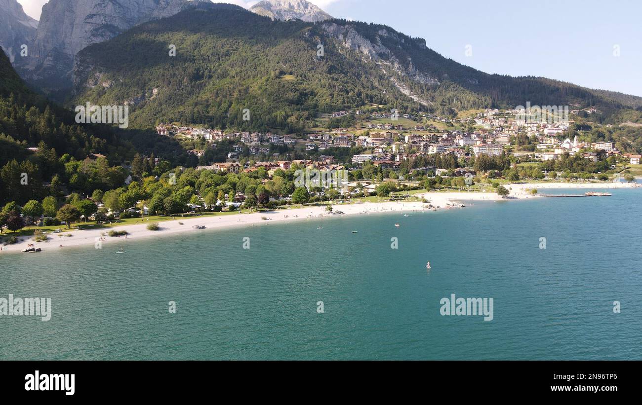 Aerial views of the Lake of Molveno, in the Trentino region Italy Stock ...