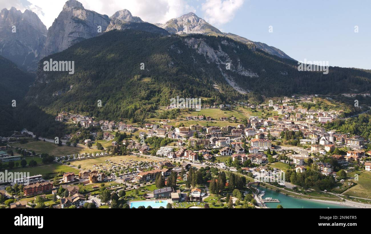 Aerial views of the Lake of Molveno, in the Trentino region Italy Stock ...