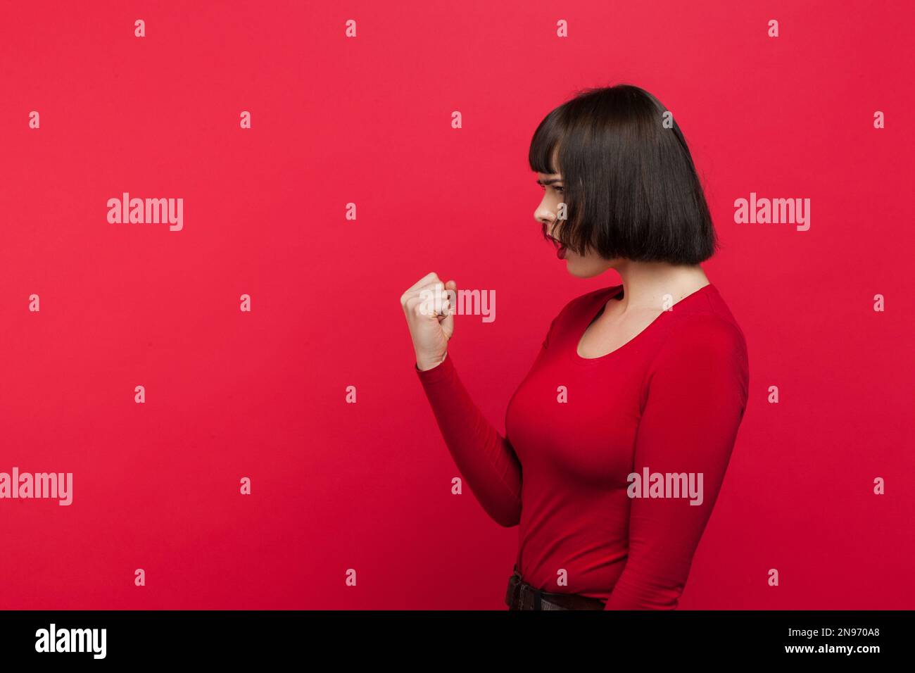 Angry female. Sorting out relationship Stock Photo - Alamy