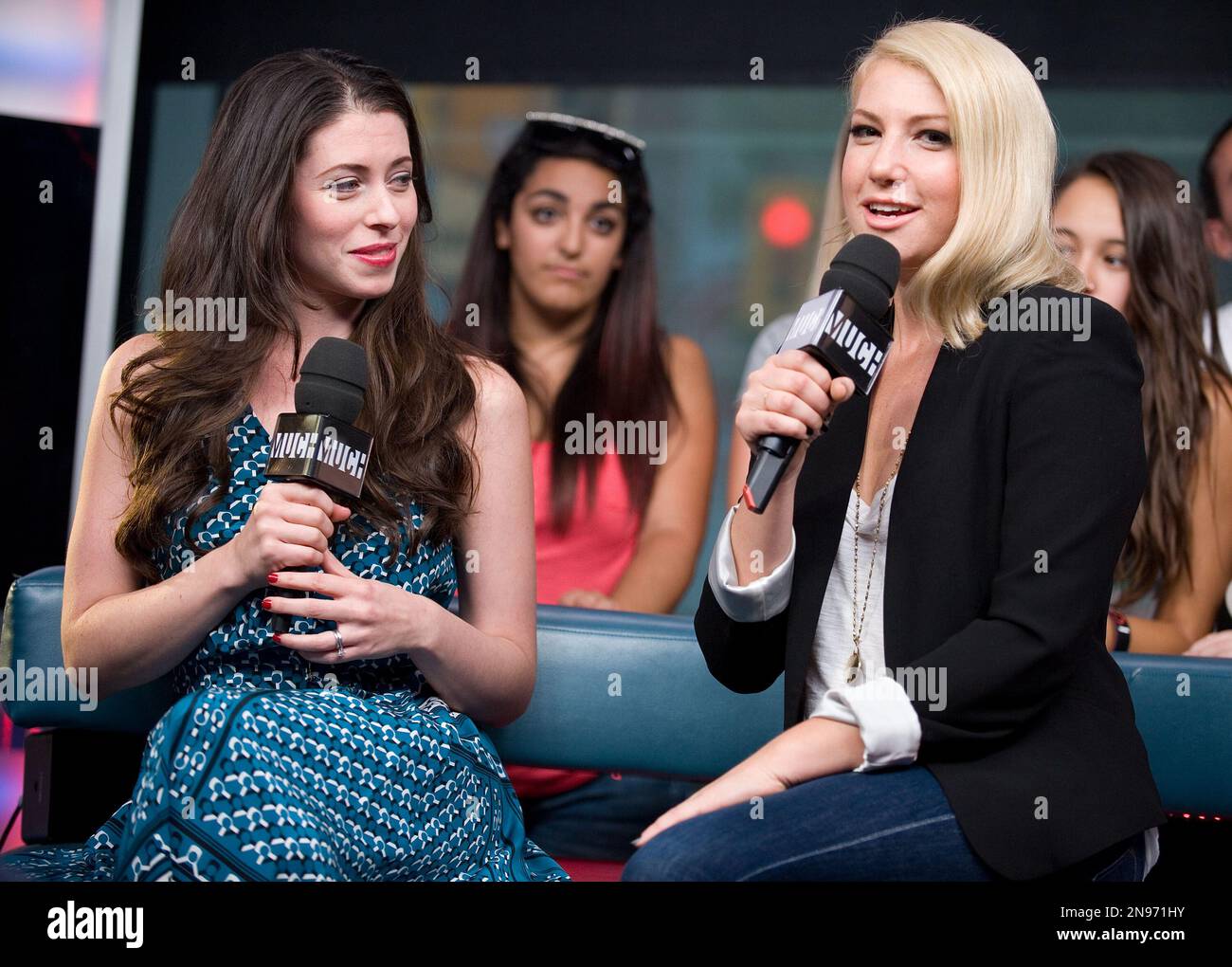 Actresses Lauren Anne Miller, left, and Ari Graynor visit New.Music ...
