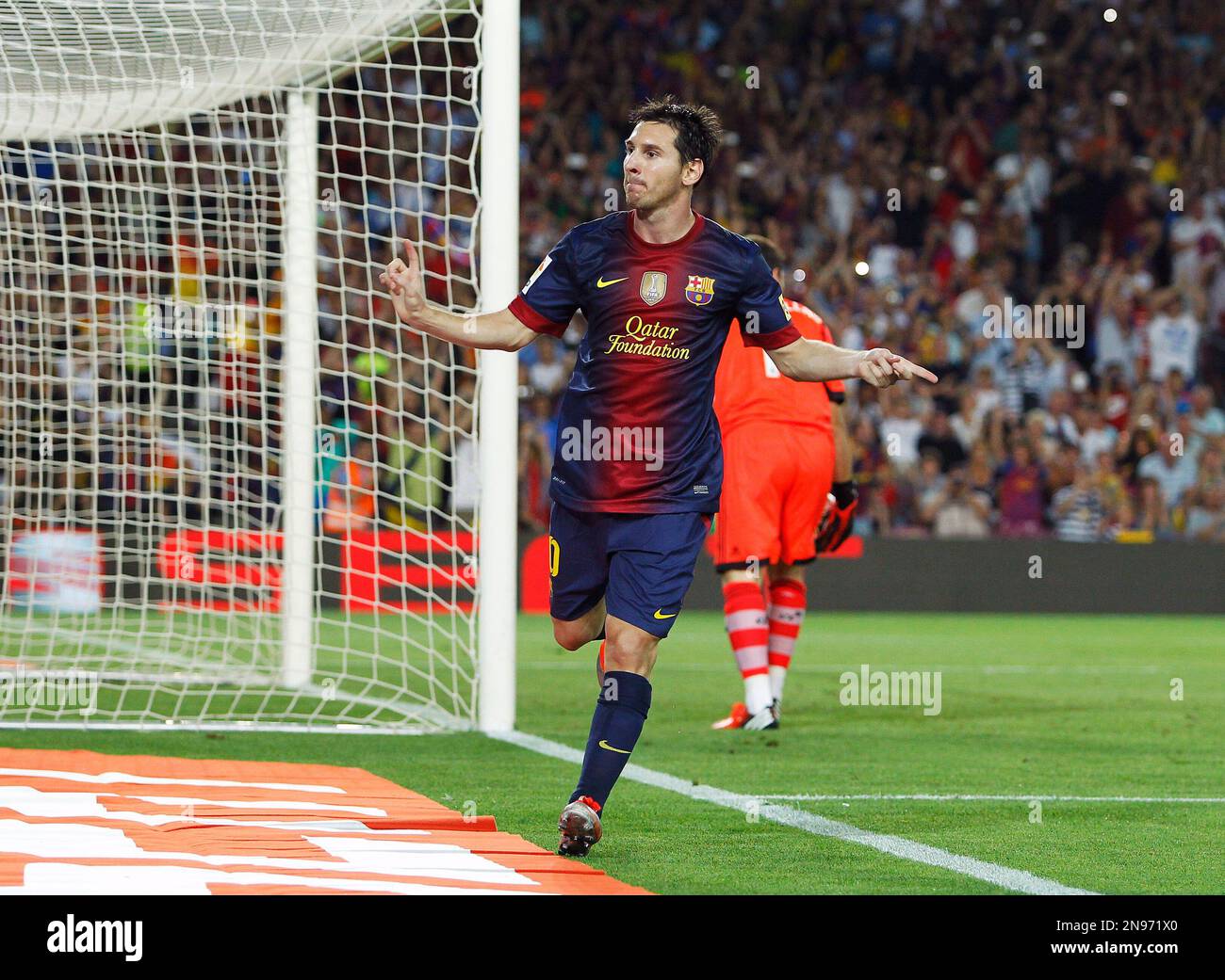 FC Barcelona's Lionel Messi from Argentina celebrates his goal during a ...