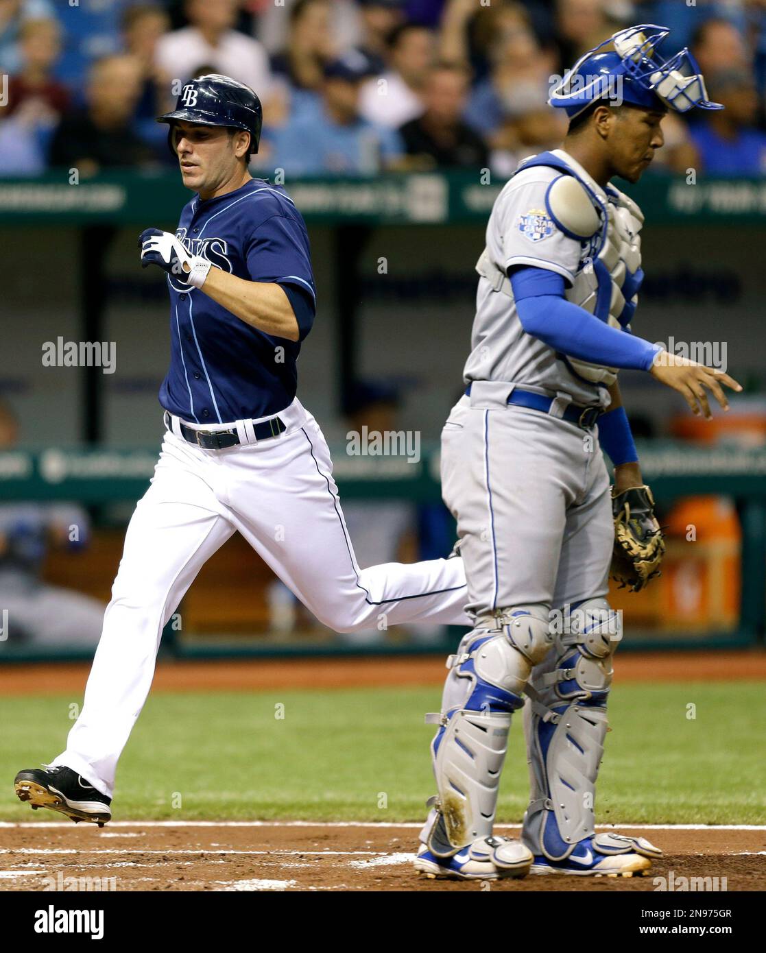 Tampa Bay Rays' Matt Joyce scores past Kansas City Royals catcher ...