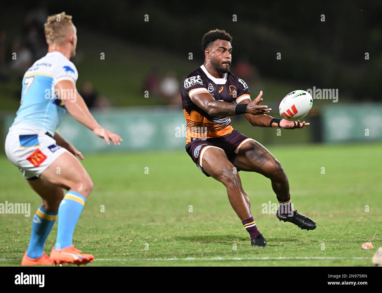 Ezra Mam (right) of the Broncos in action during the NRL (National ...